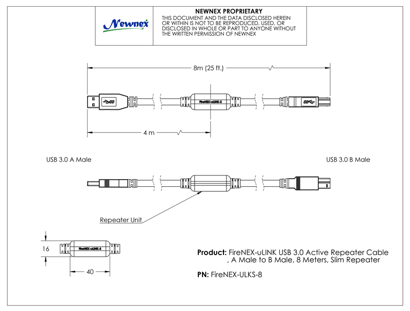 Active USB 3.0 Extender Cable | A to B | 25 ft | 50 ft | 100 Ft