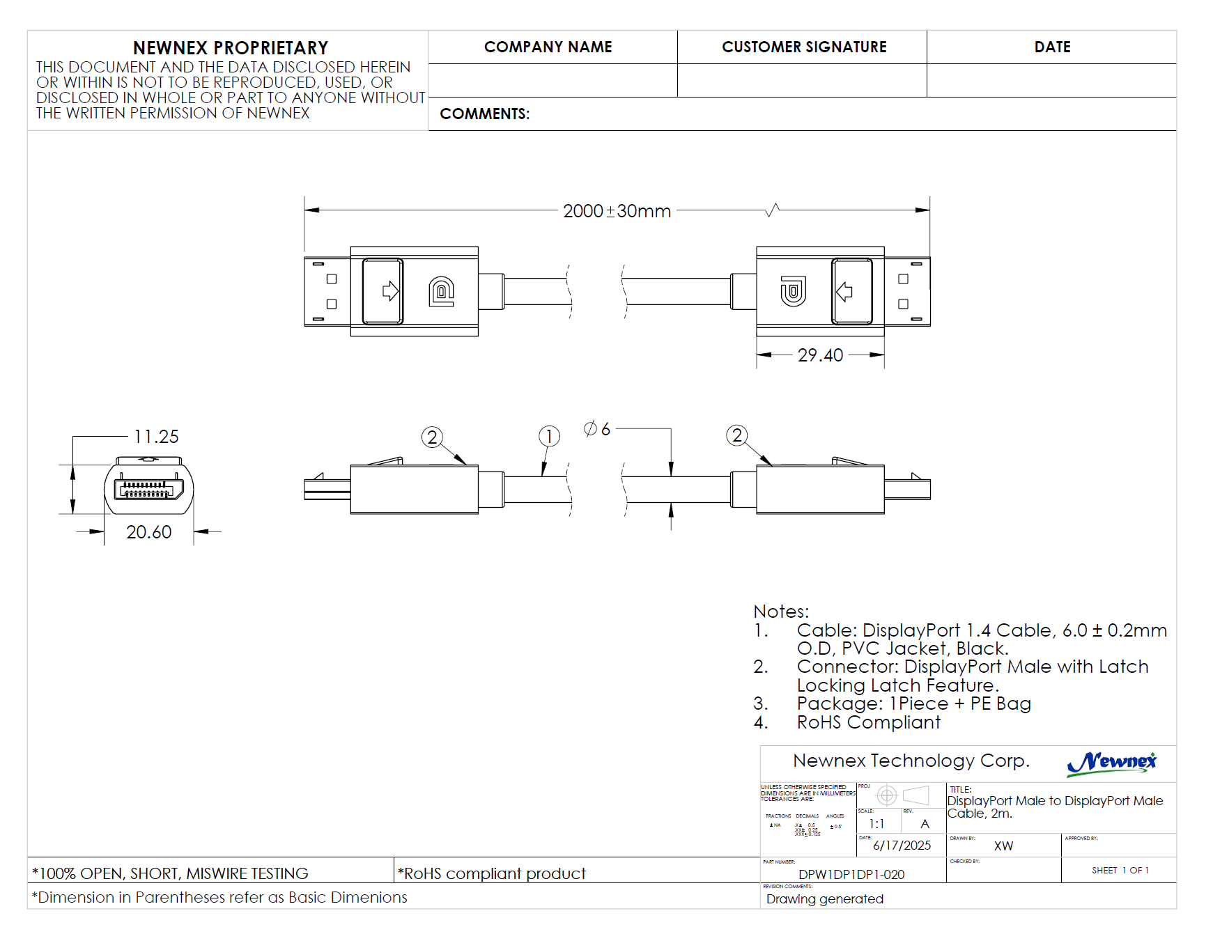 Newnex USB C to DisplayPort Cables | DP Alt Mode Support